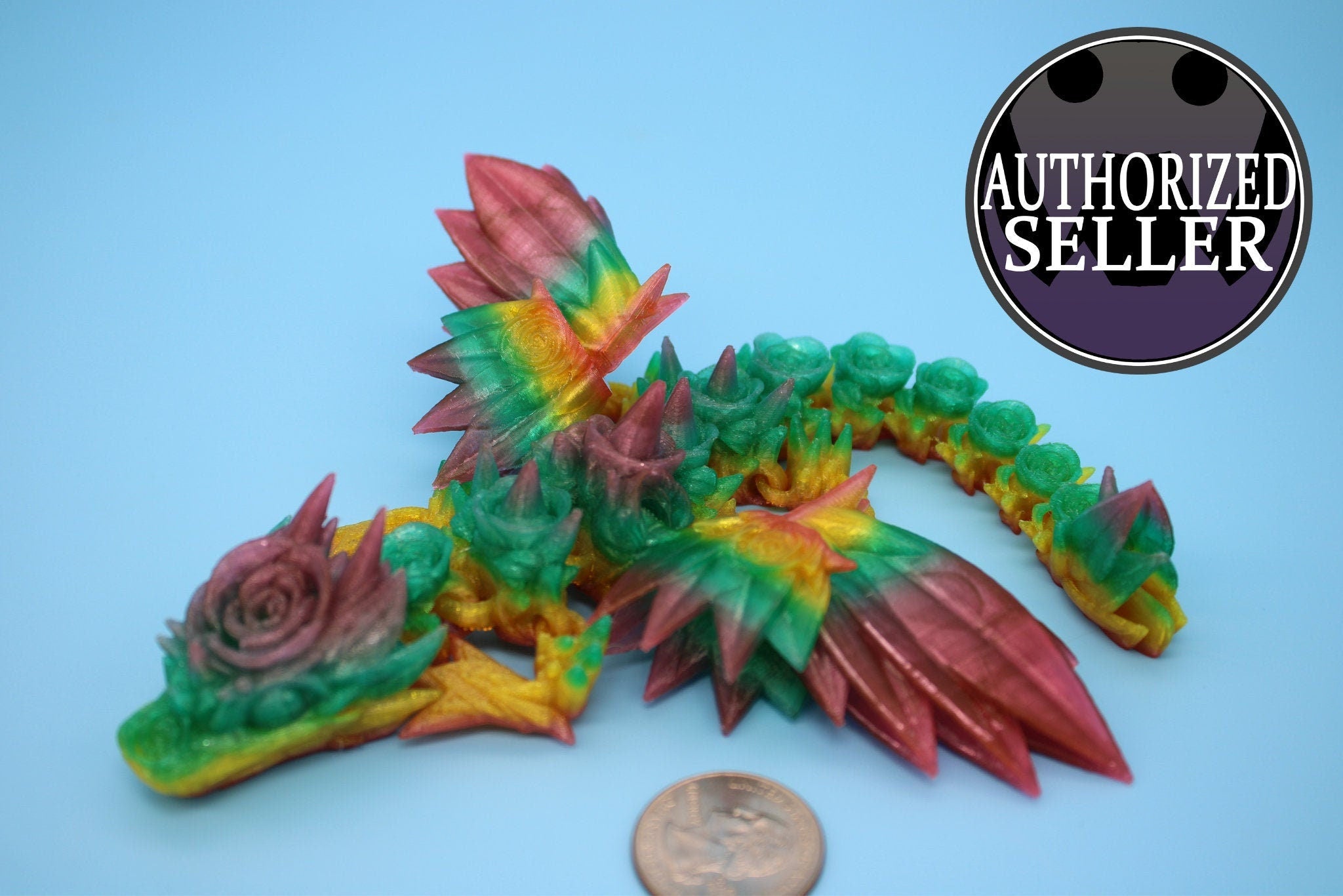 Baby Rose Wing Dragon | Rainbow | 3D Printed TPU | Fidget | Flexi Toy